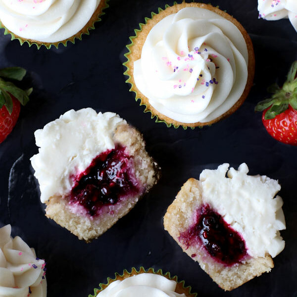 Berry Filled Vanilla Cupcakes with Cream Cheese Frosting - Allergylicious